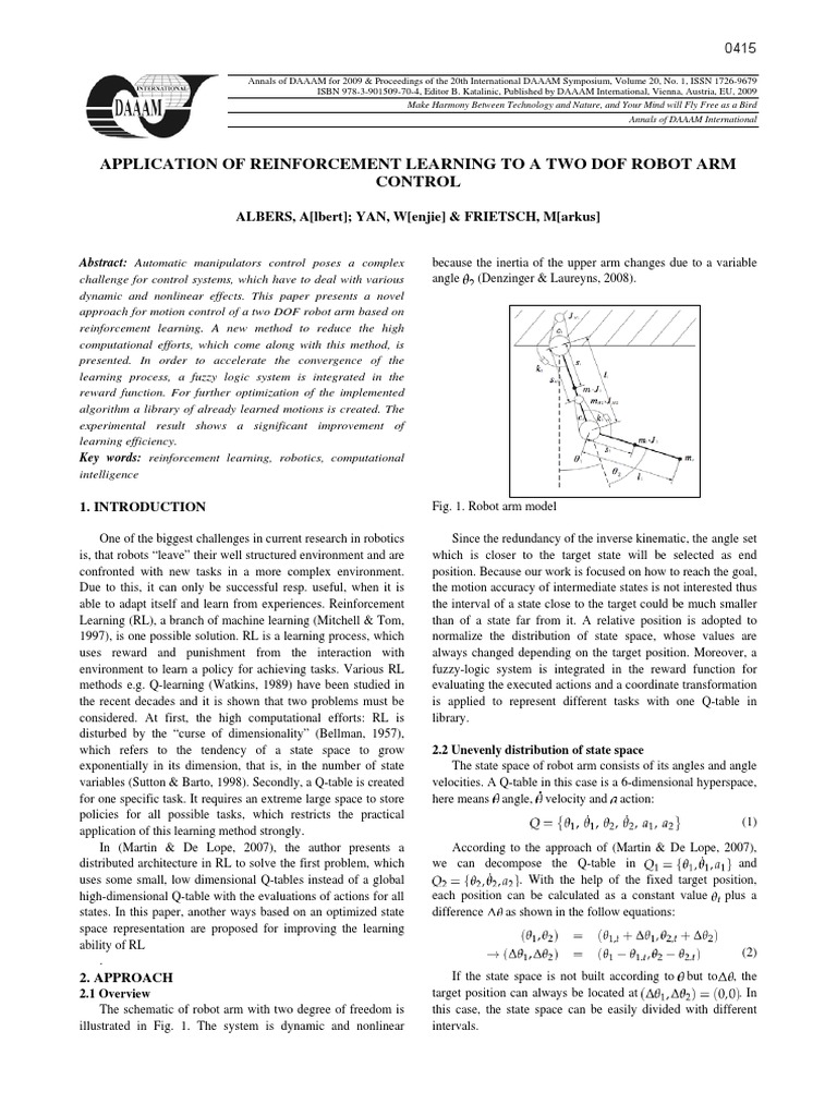 Application of Reinforcement Learning To A Two Dof Robot Arm Control | PDF | Fuzzy Logic ...