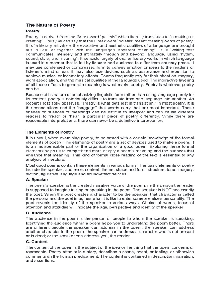 The Nature of Poetry | PDF | Sonnets | Poetry
