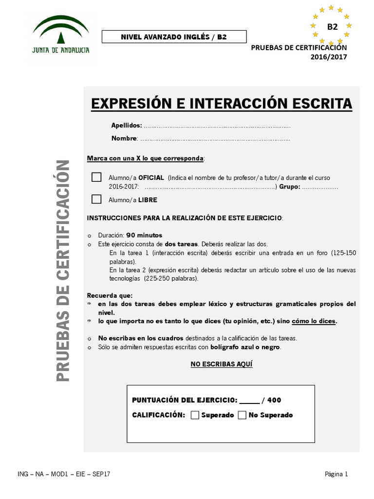 Writing Eoi Avanzado 2 | PDF | Idiomas