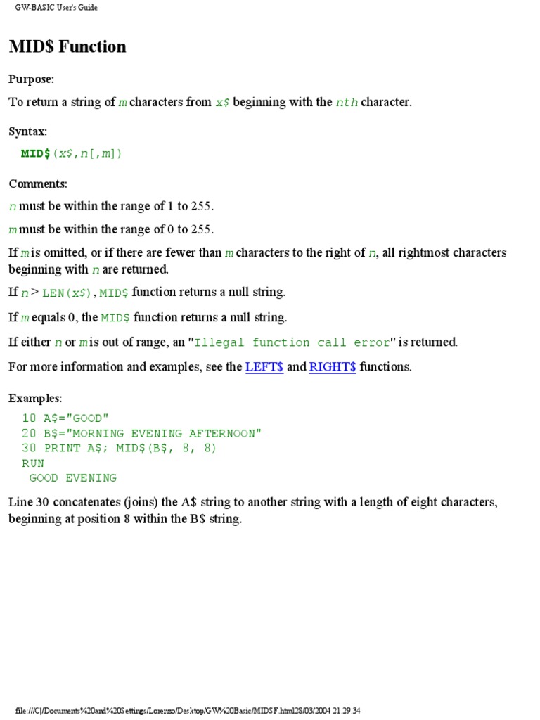 MID$ Function: M X$ NTH | PDF