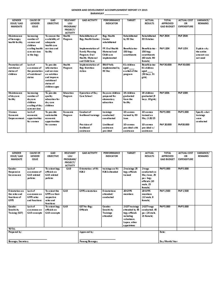 GAD Accomplishment Report Sample | PDF