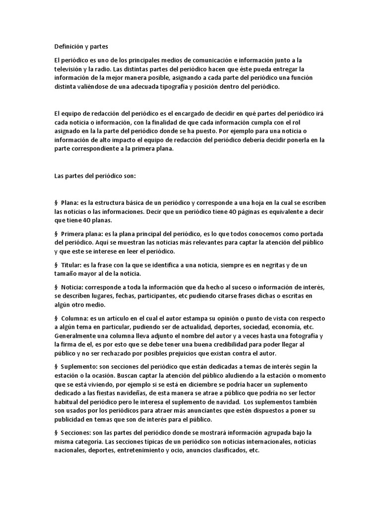 Definición y Partes Del Periodico | PDF | Periódicos | Comunicación