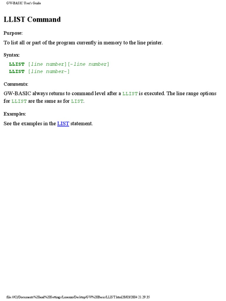 LLIST Command: To List All or Part of The Program Currently in Memory ...