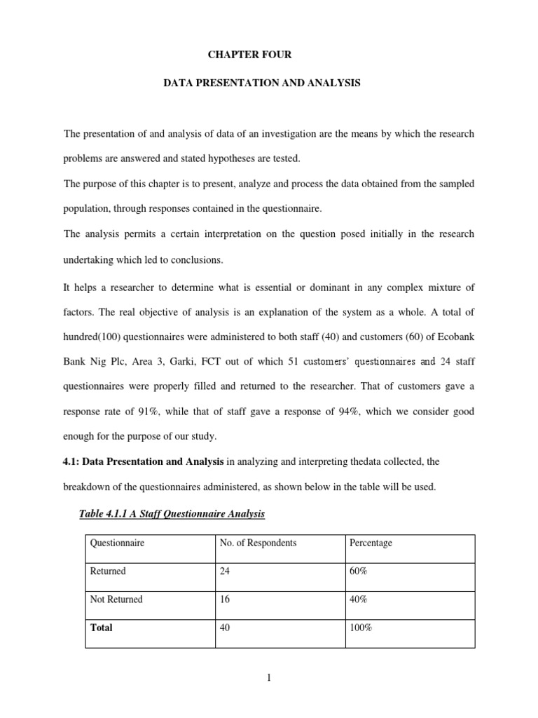 Chapter Four Data Presentation and Analysis: Table 4.1.1 A Staff ...