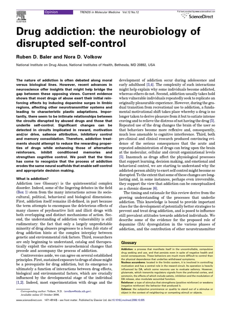 Neurobiology of Addiction and Self-Control | PDF | Reward System ...