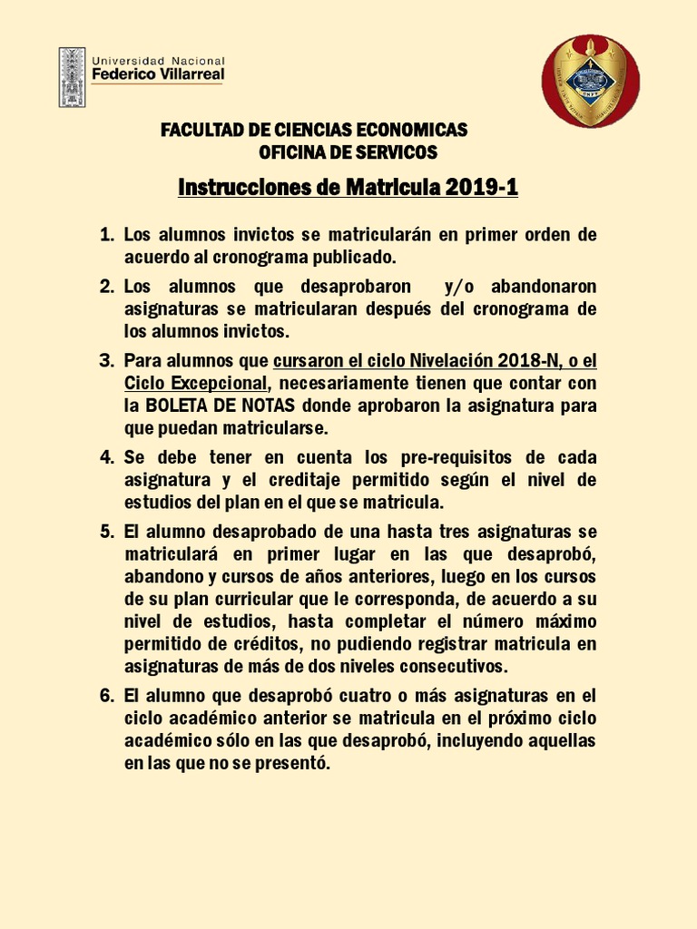 Matricula 2019 FCE UNFV PDF | PDF | Economias