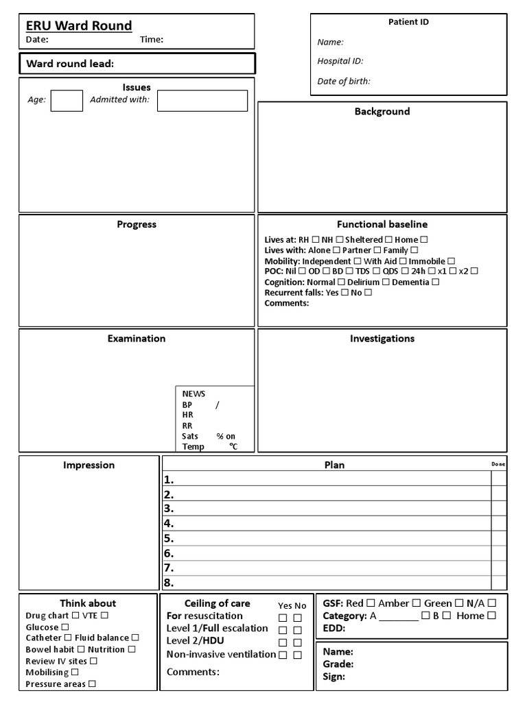 Ward Round Proforma | PDF | Diseases And Disorders | Health Care
