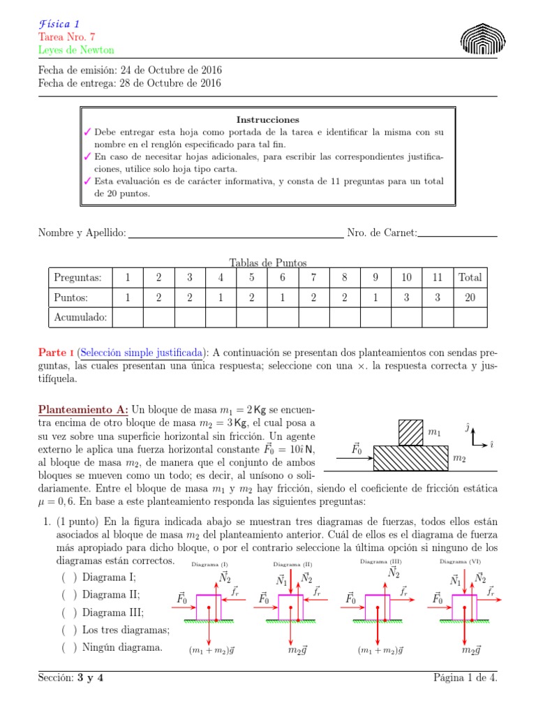 Leyes de Newton: Ejercicios y Diagramas | PDF | Fricción | Fuerza
