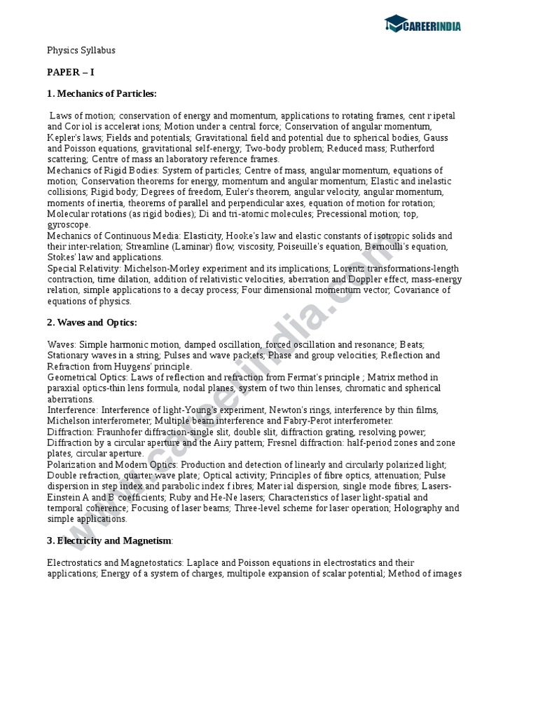 Physics Syllabus | PDF | Momentum | Optics