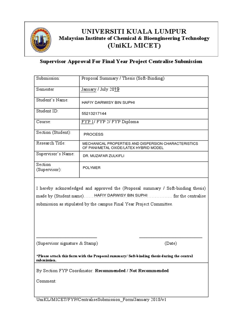 Approval Form Submission FYP1