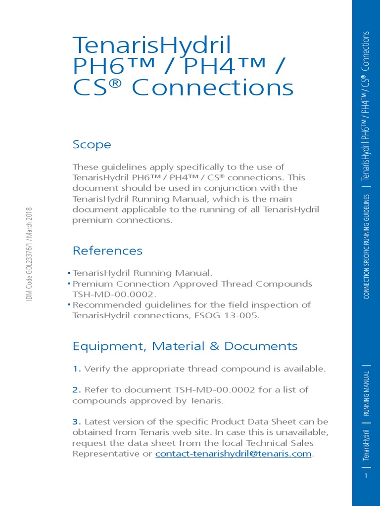 TenarisHydril PH6 PH4 CS Running Guidelines | PDF | Pipe (Fluid ...