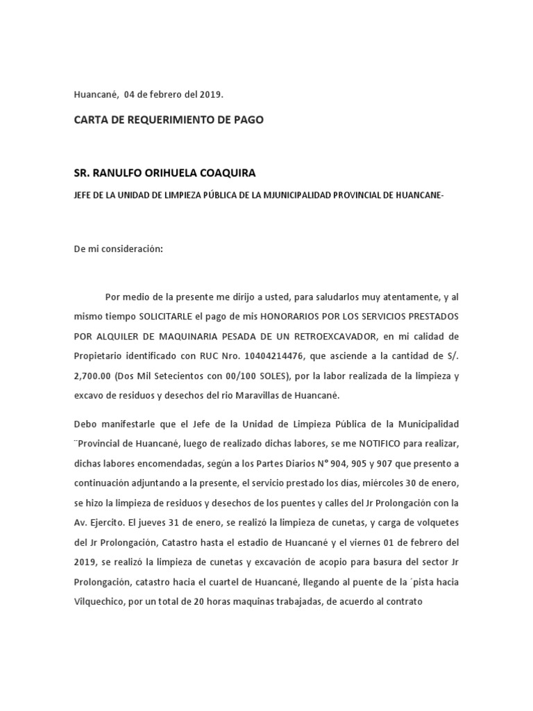 Modelo de Carta de Requerimiento de Pago Ante Municipalidad | PDF