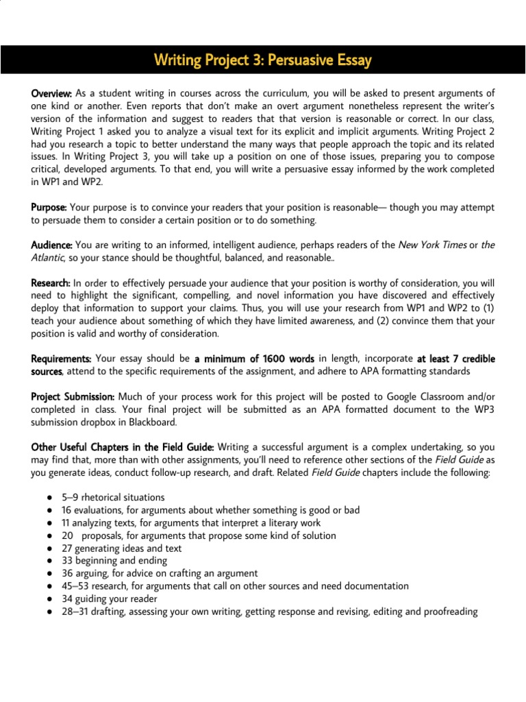 Writing Project 3 The Persuasive Essay sp19 | PDF | Essays | Argument