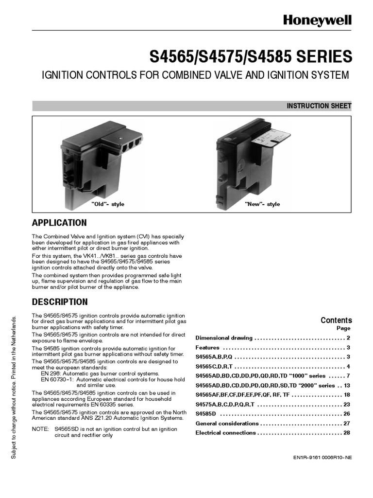 Honeywell S4565 Ignition Control Guide | PDF | Ignition System | Relay