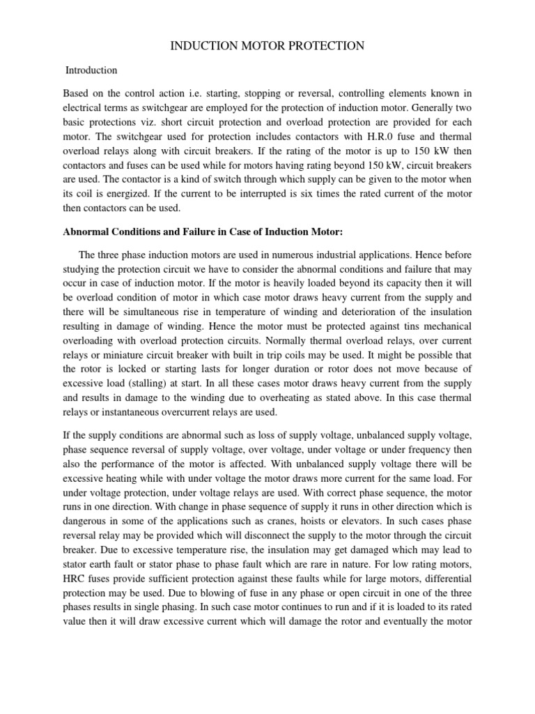 Induction Motor Protection | PDF | Electric Motor | Relay