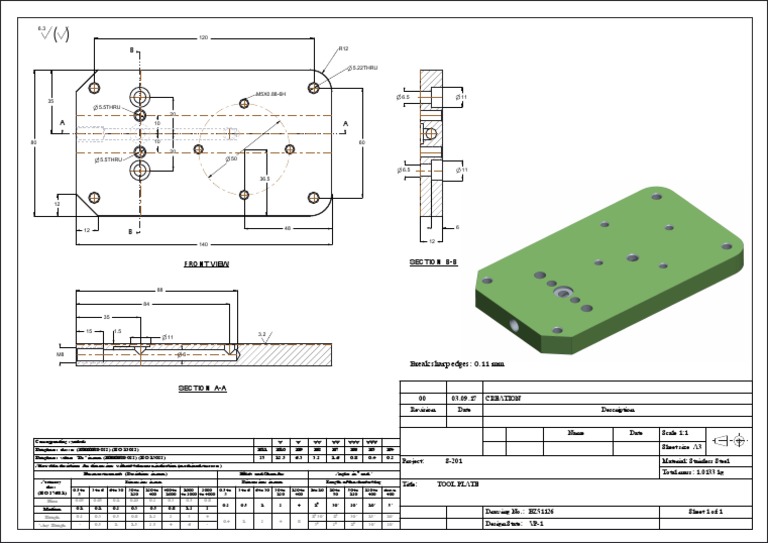 Front View Section B-B: Break Sharp Edges: 0.11 MM | PDF | Surface ...