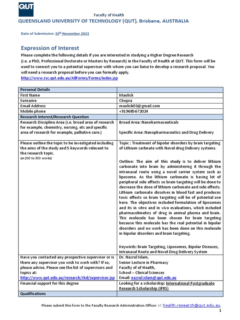 Expression of Interest: Queensland University of Technology (Qut ...