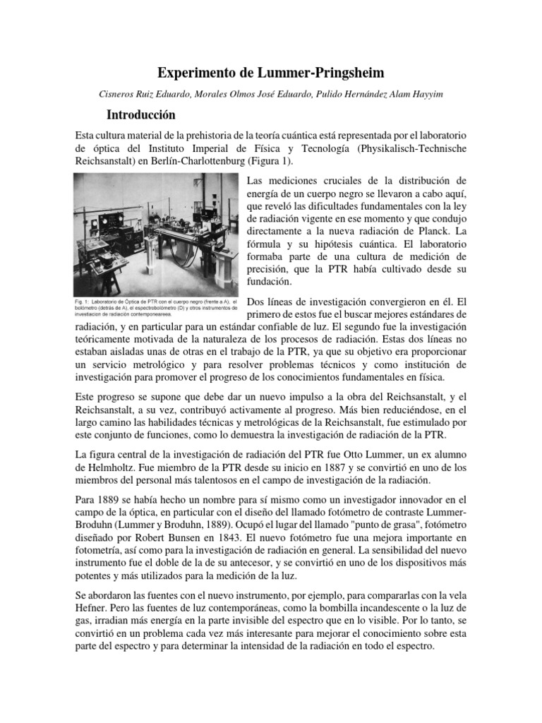 Experimento Lummer-Pringsheim y Cuerpo Negro | PDF | Radiación ...