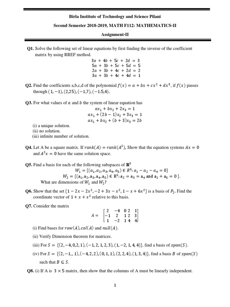 Assignement 2 Pdf Basis Linear Algebra Eigenvalues And Eigenvectors
