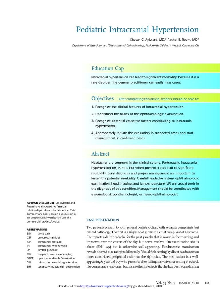 Pediatric Intracranial Hypertension: Education Gap | PDF ...