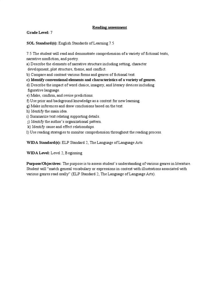 Grade 7 Reading Assessment Guide Pdf Foreign Language Studies