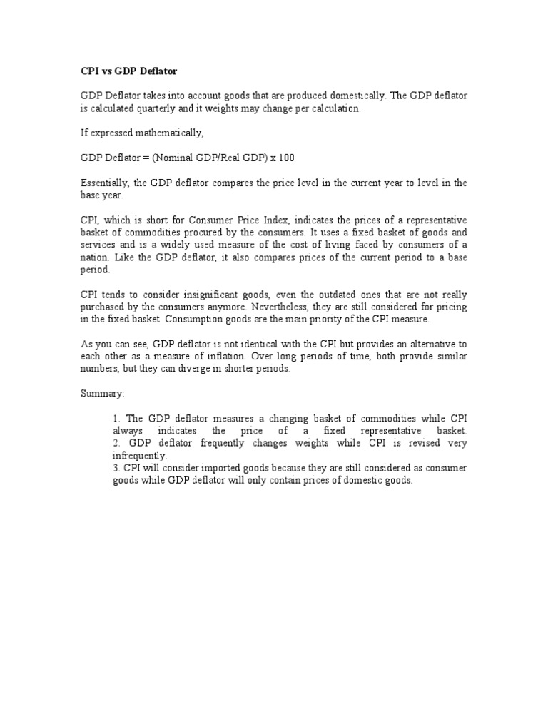 CPI vs GDP Deflator Explained | PDF | Gdp Deflator | Consumer Price Index