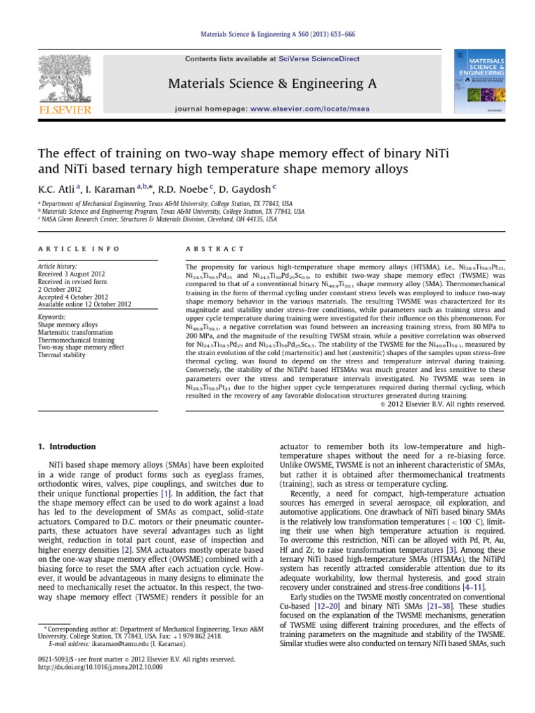 The Effect of Training On Two-Way Shape Memory Effect of Binary NiTi and NiTi Based Ternary High ...