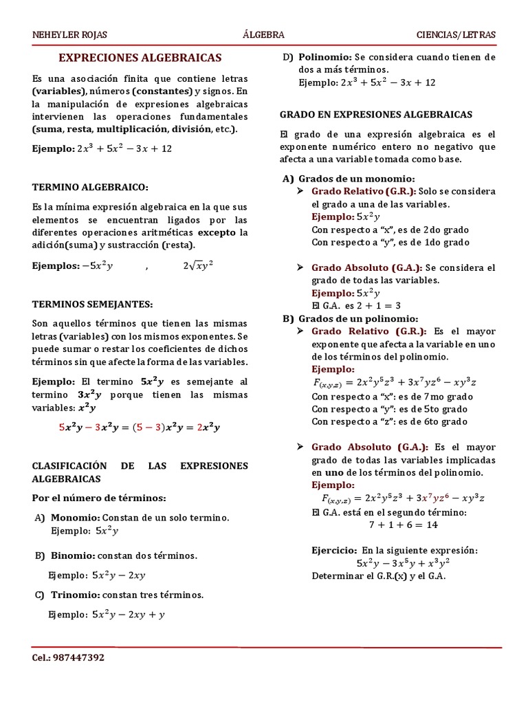 Polinomios Álgebra Pre Universitaria | PDF | Números | Ciencia ...