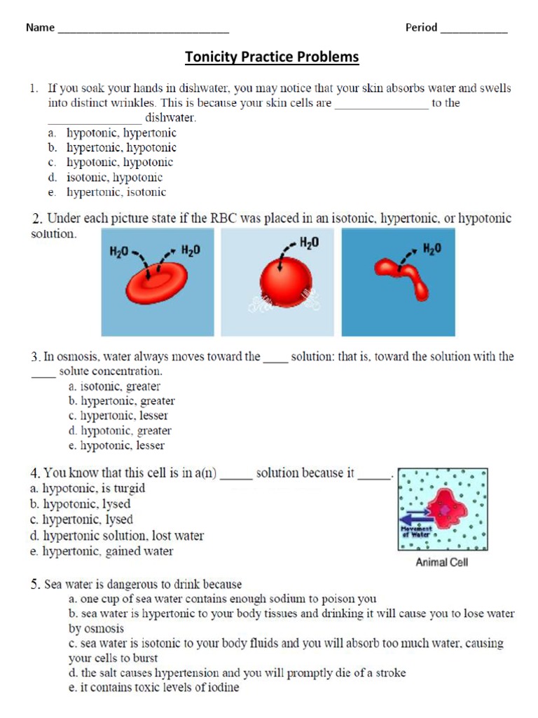 Tonicity Practice Problems | PDF