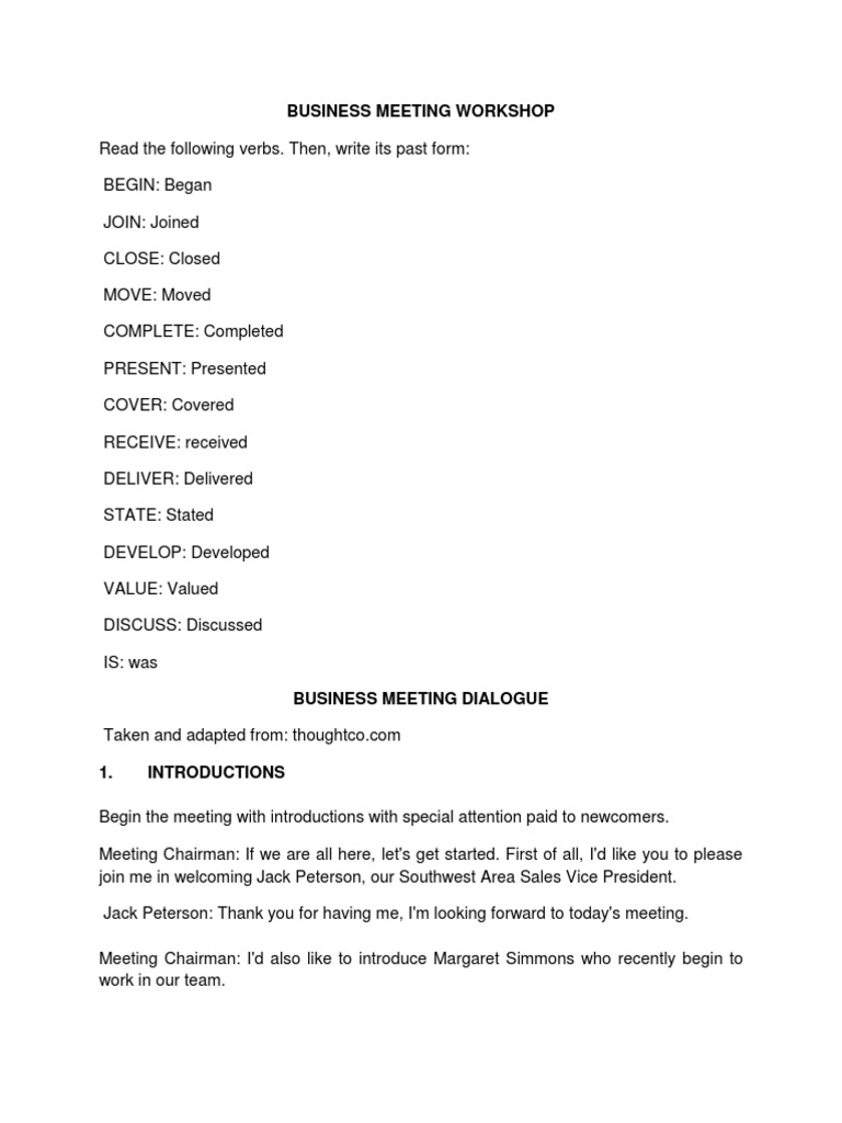 Business Meeting Workshop Guide | PDF | Business