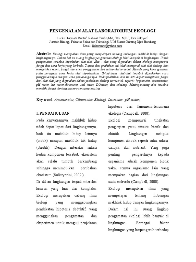 Laporan Ekologi 1 | PDF