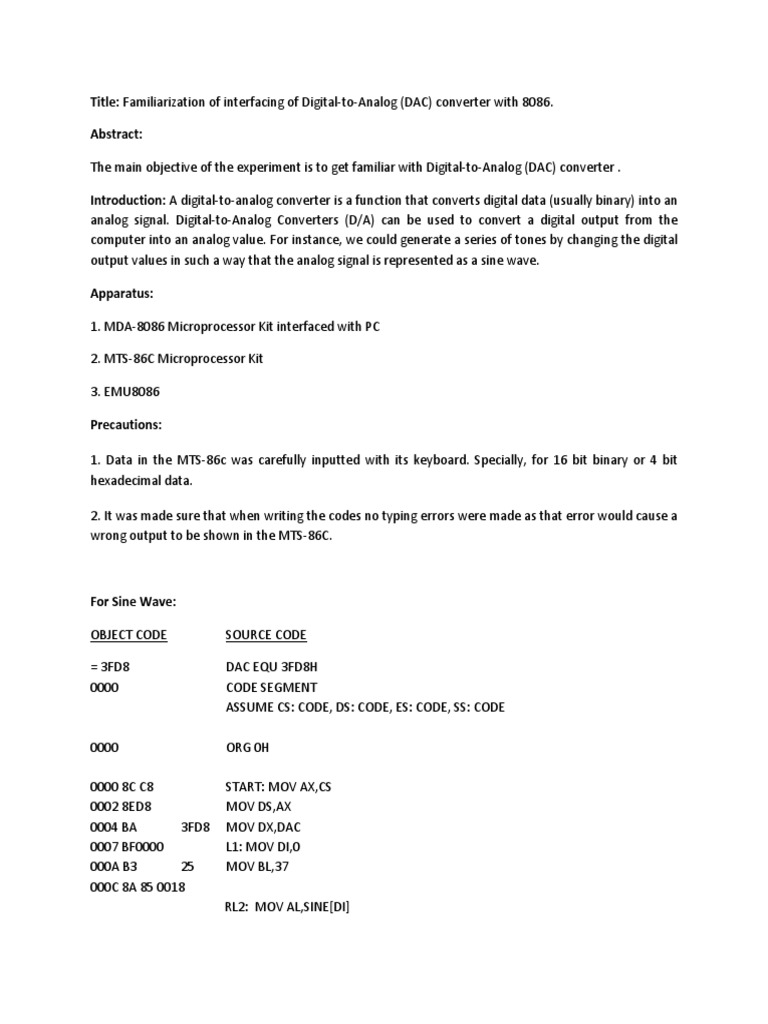 Familiarization of Digital-to-Analog Conversion: Generating Sine, Triangle, Square and Sawtooth ...