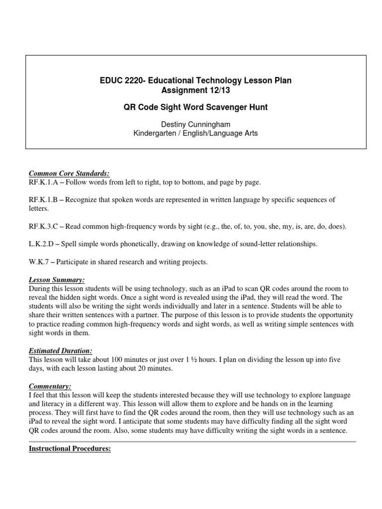 My Technology Lesson Plan Pdf Behavior Modification Teaching 3601