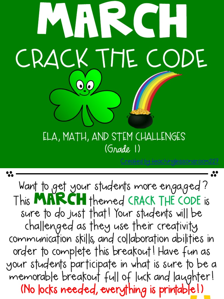 March Crack the Code Activity for 1st Grade | PDF | Ireland | Leisure