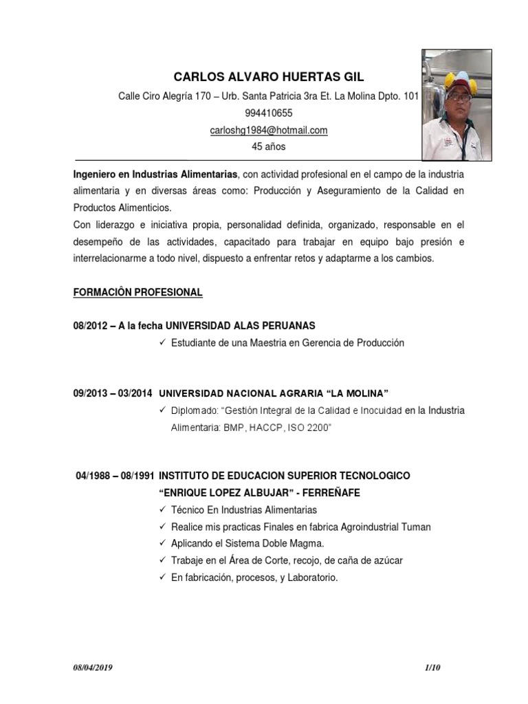 Huertas Gil CV Actualizado 1 | PDF | Ingeniería Industrial | Ingeniería