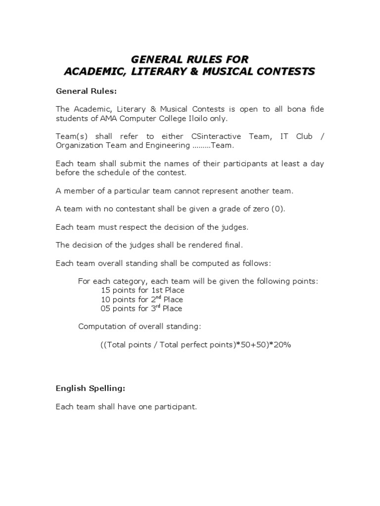 Rules For AcadLitMus-Normal | PDF | Songs | Singing