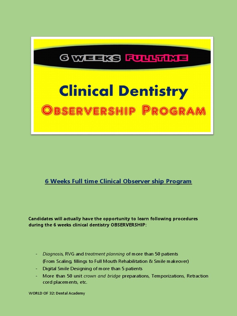 6 Weeks Observership Programme | PDF | Dental Implant | Dentistry
