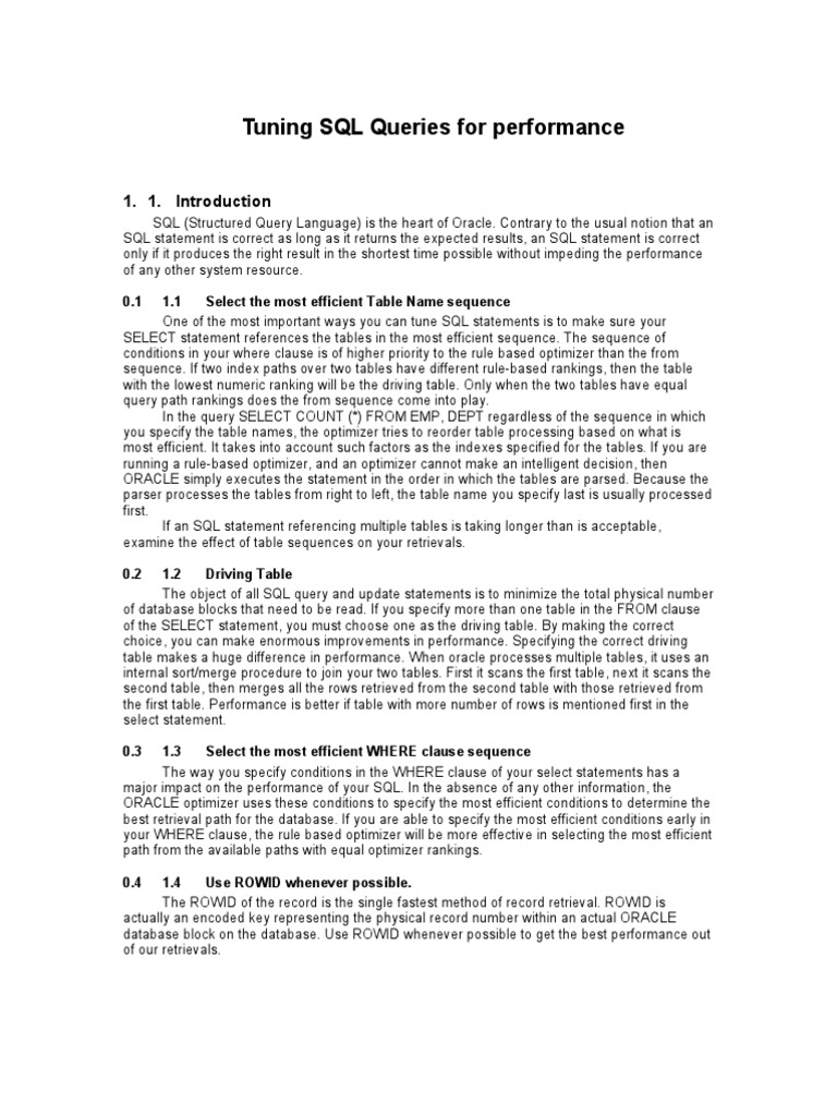 Tuning SQL Queries For Performance | Download Free PDF | Database Index ...