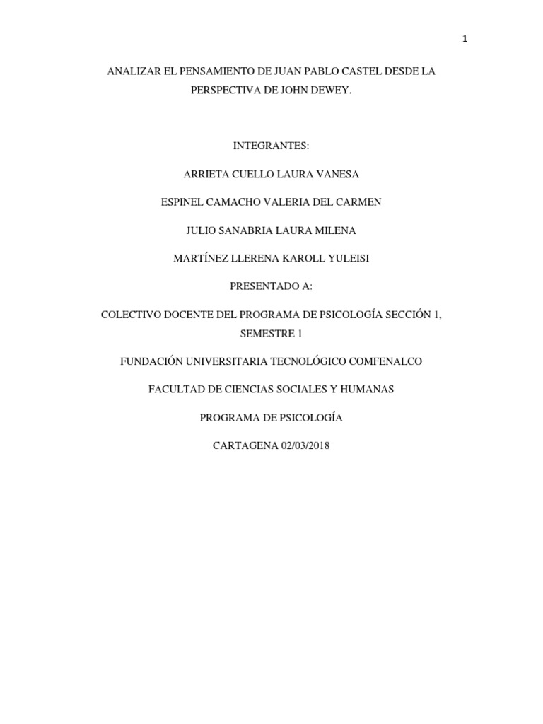 Analizar El Pensamiento de Juan Pablo Castel Desde La Perspectiva de ...