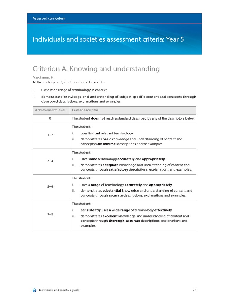 Year 5 Assessment Criteria Guide | PDF | Educational Assessment ...