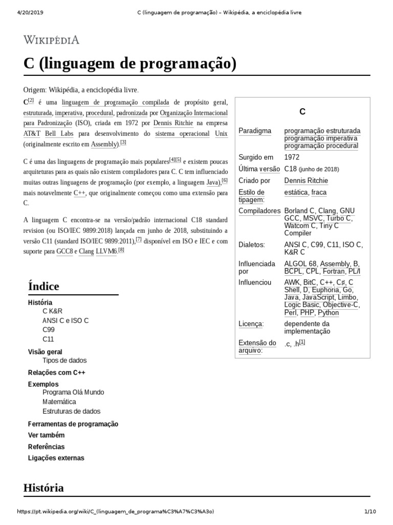 C (Linguagem de Programação) - Wikipédia, A Enciclopédia Livre | PDF ...