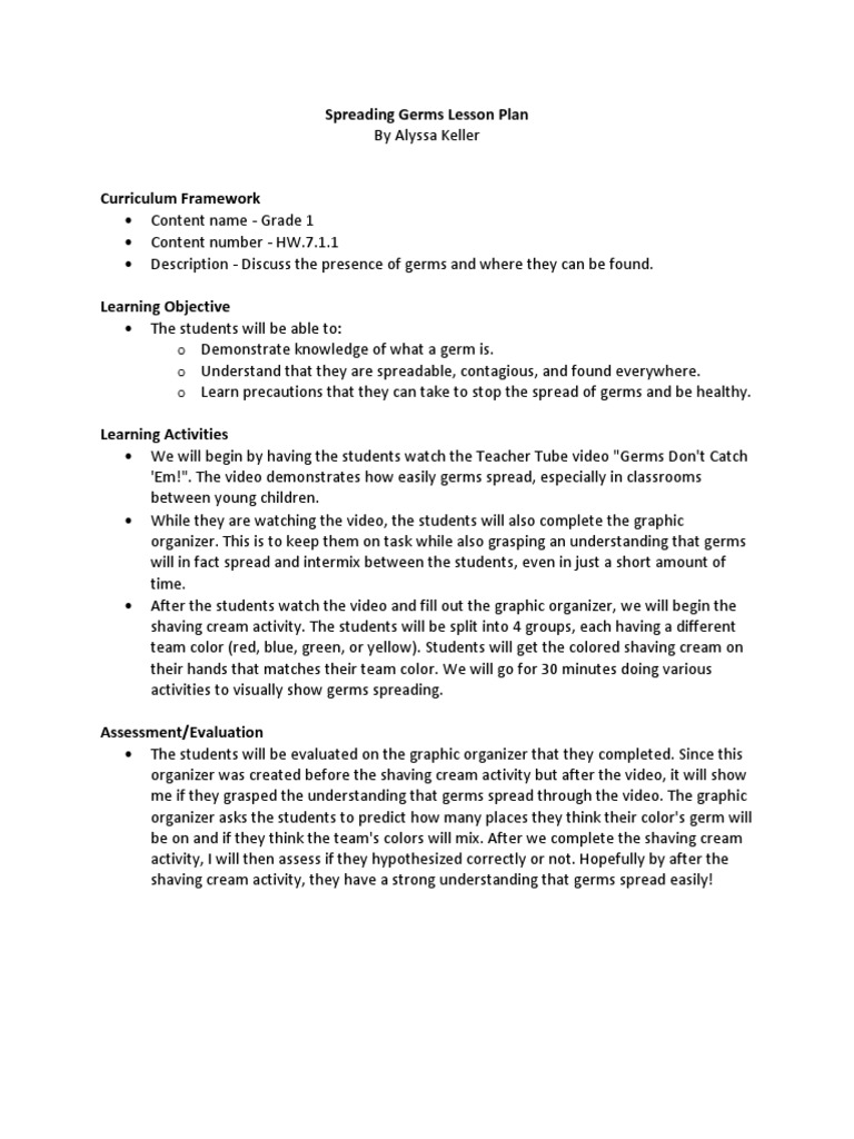 Spreading Germs Lesson Plan | PDF