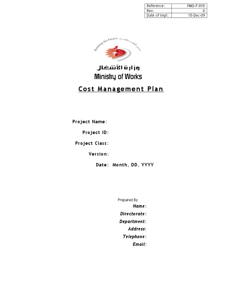 6 MOW Cost Management Plan Template PDF Project Management Business