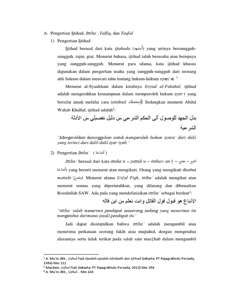 ILMU FIQH Ijtihad, Ittiba', Talfiq, Taqlid | PDF