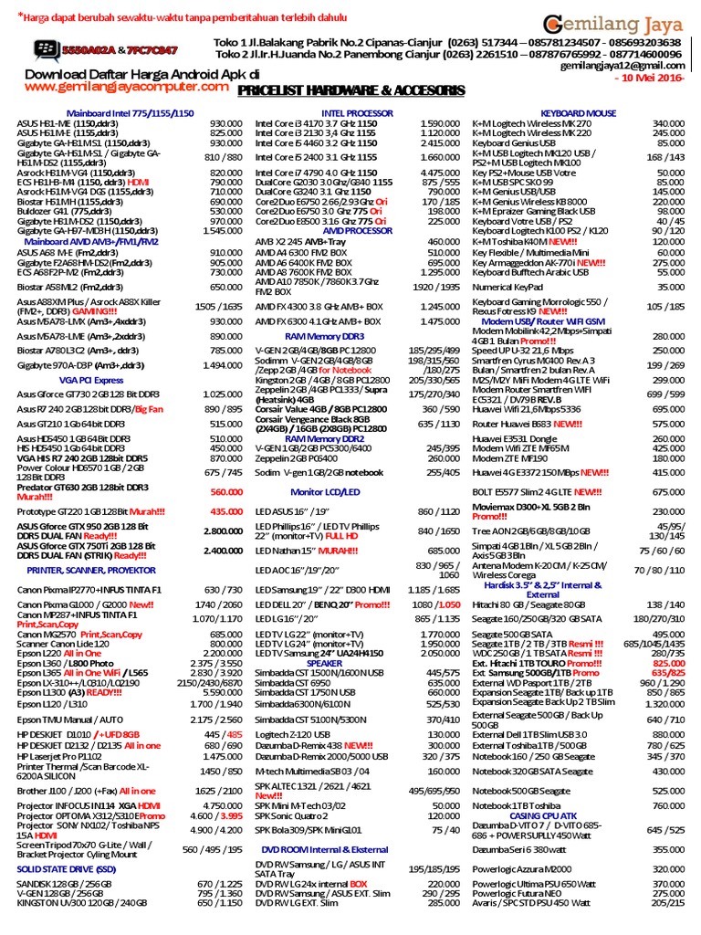 Daftar Harga Komponen Hadware Update Mei 2016 PDF | PDF | Secure ...