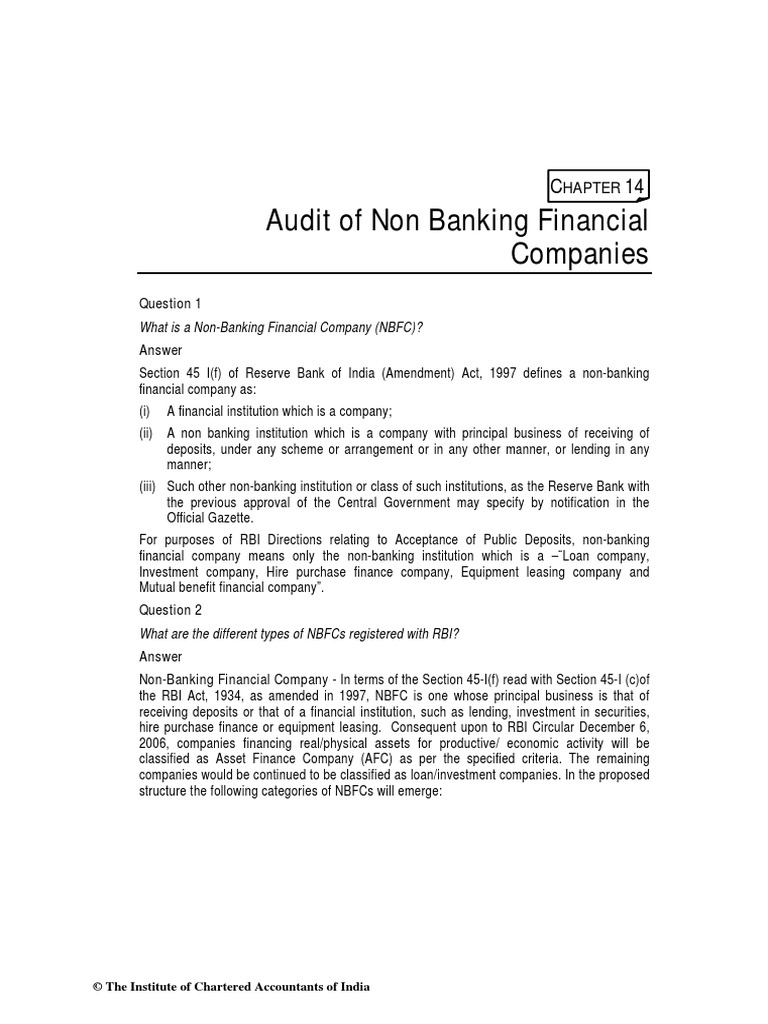Audit of Non Banking Financial Companies: Hapter | PDF | Non Bank ...