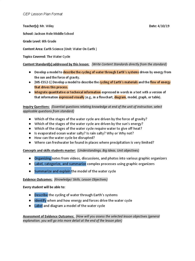 The Water Cycle Lesson Plan | PDF | Lesson Plan | Water Cycle