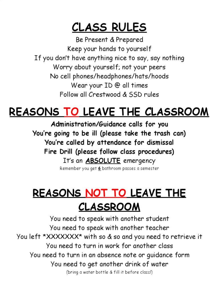 Class Rules 2018-19 | PDF | Self-Improvement