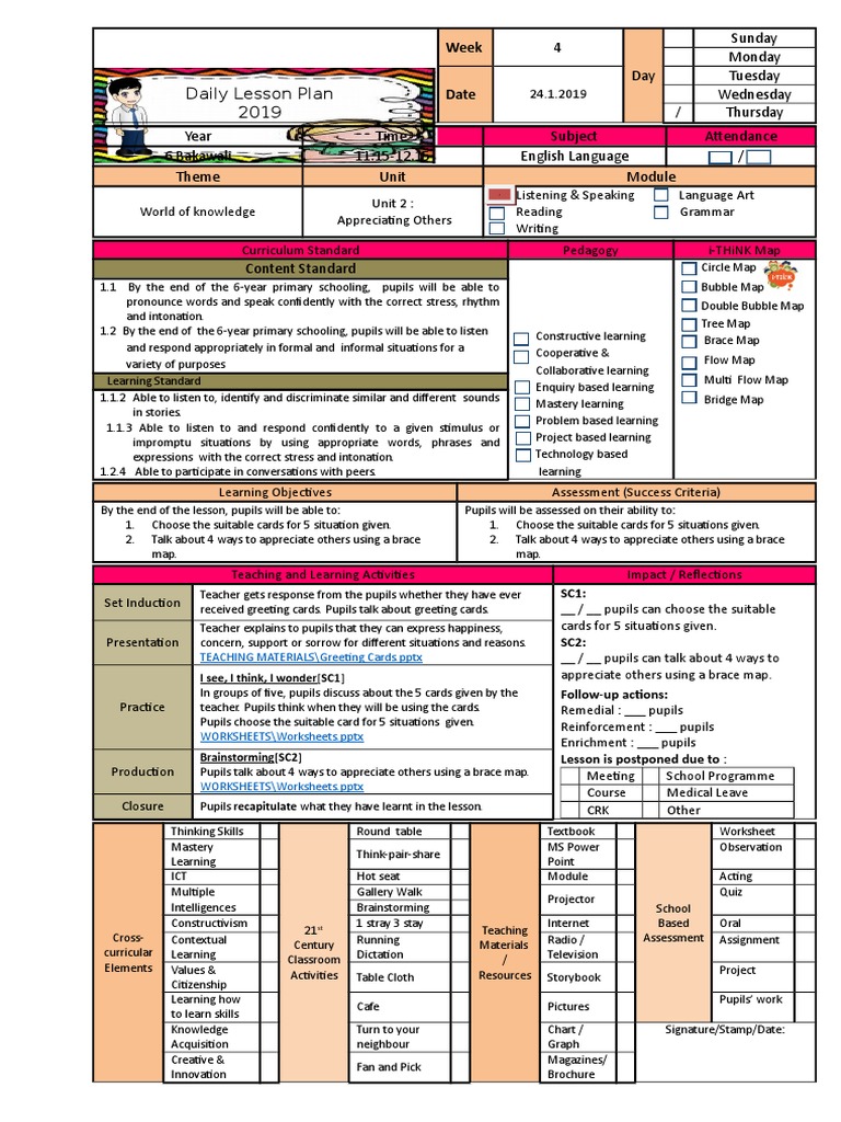 Daily Lesson Plan for 6 Bakawali Class on Developing English Language ...