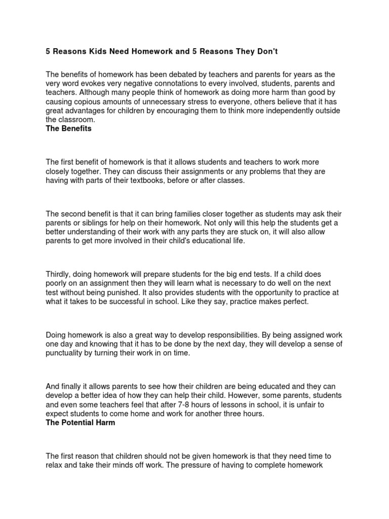 Pros and Cons of Homework | PDF | Homework | Educational Psychology